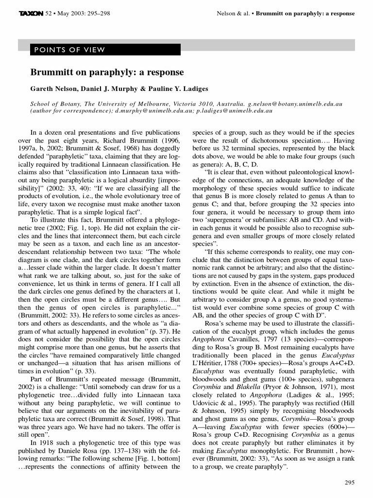 Defending Paraphyly in Taxonomy | PDF | Taxonomy (Biology) | Species