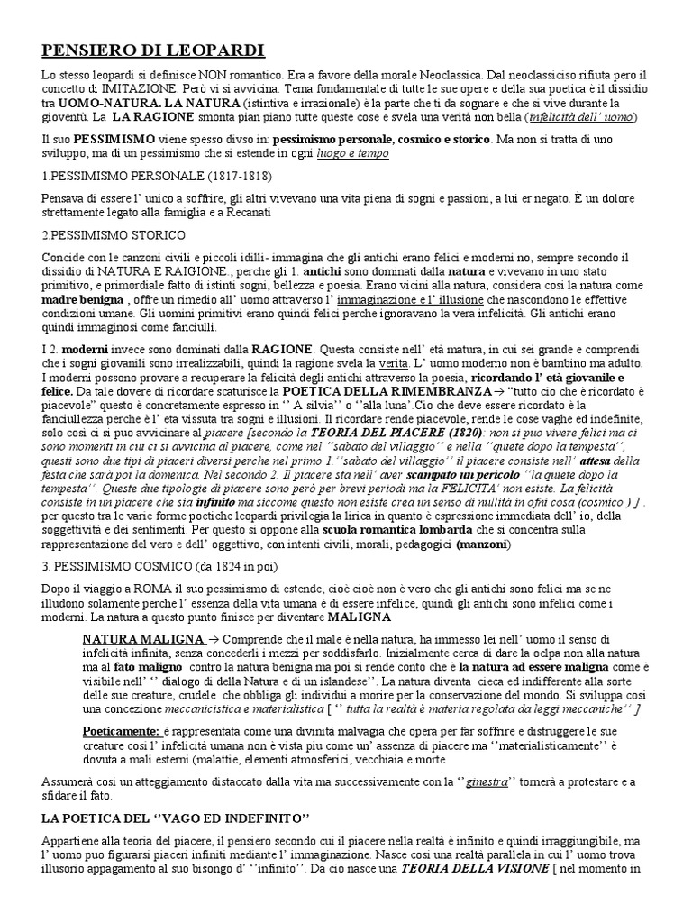 Leopardi Pensiero e Opere | PDF