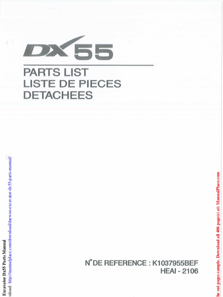 Daewoo Excavator Dx55 Parts Manual | PDF