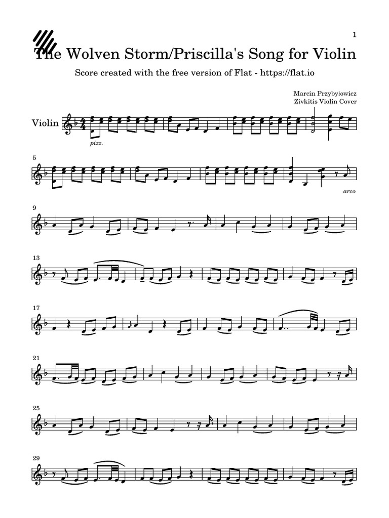 The Wolven Storm_Priscilla's Song for Violin | PDF