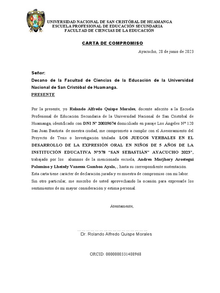 Compromiso de Asesoría de Tesis | PDF