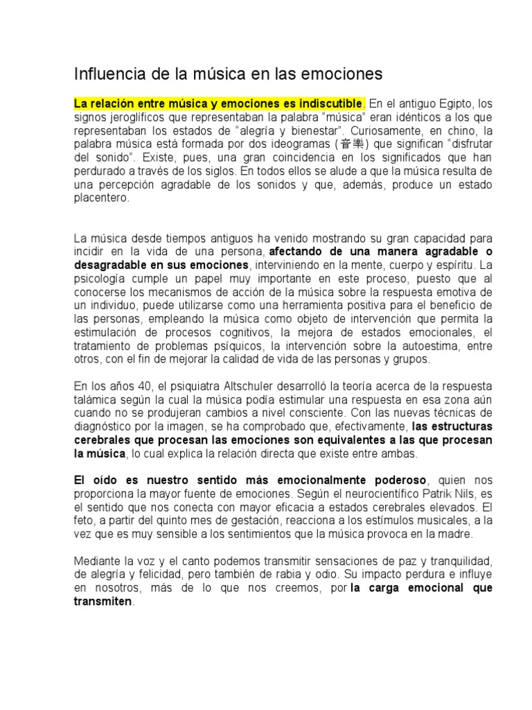 Influencia de La Música en Las Emociones | PDF | Las emociones | Ritmo