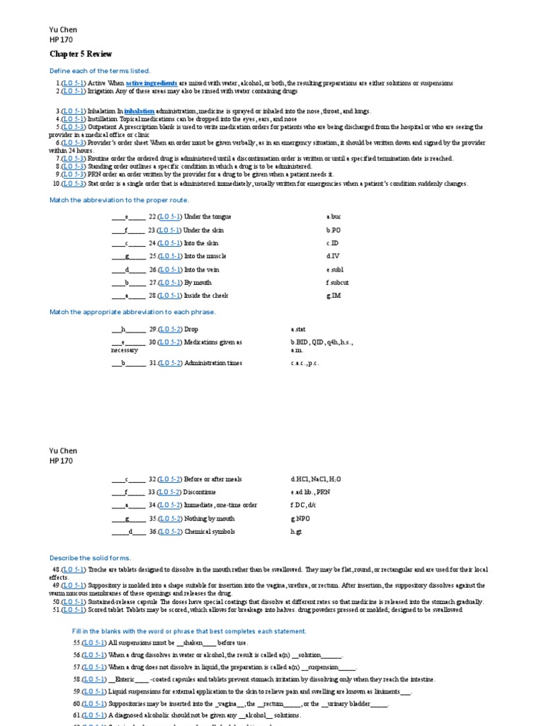 Chapter 5 Review | PDF | Clinical Medicine | Therapy