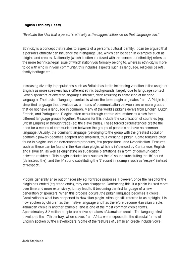 Ethnicity Essay | PDF | English Language | Languages