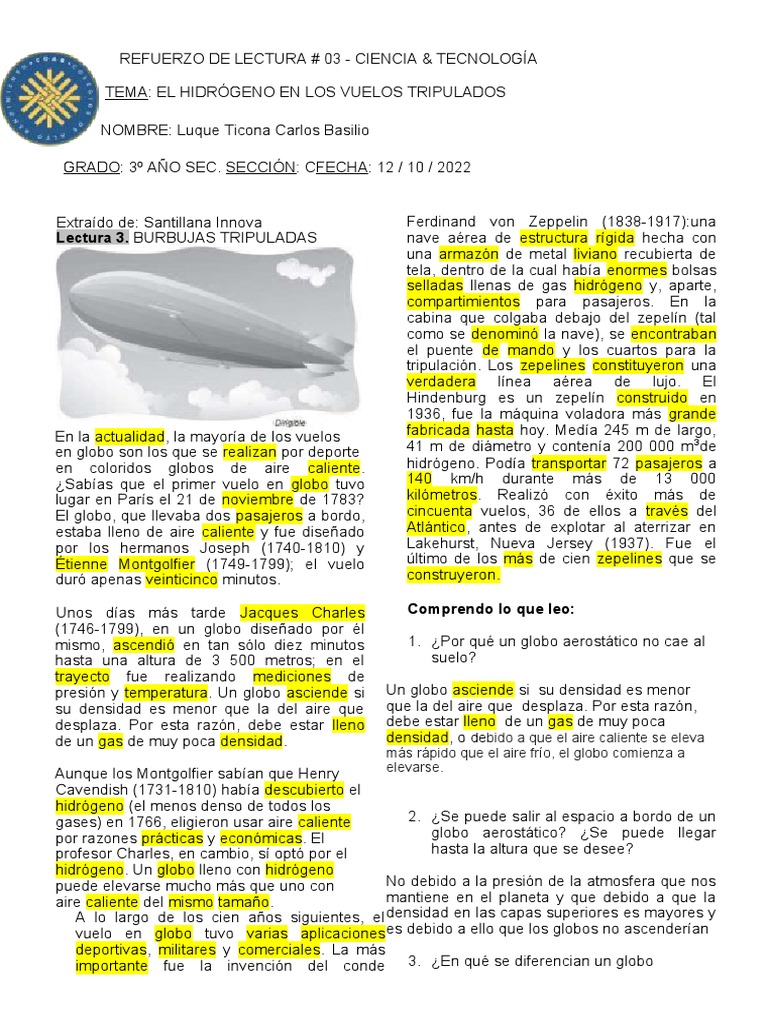 Lectura 3. Burbujas Tripuladas | PDF | Globo (Aeronáutica) | Dirigible