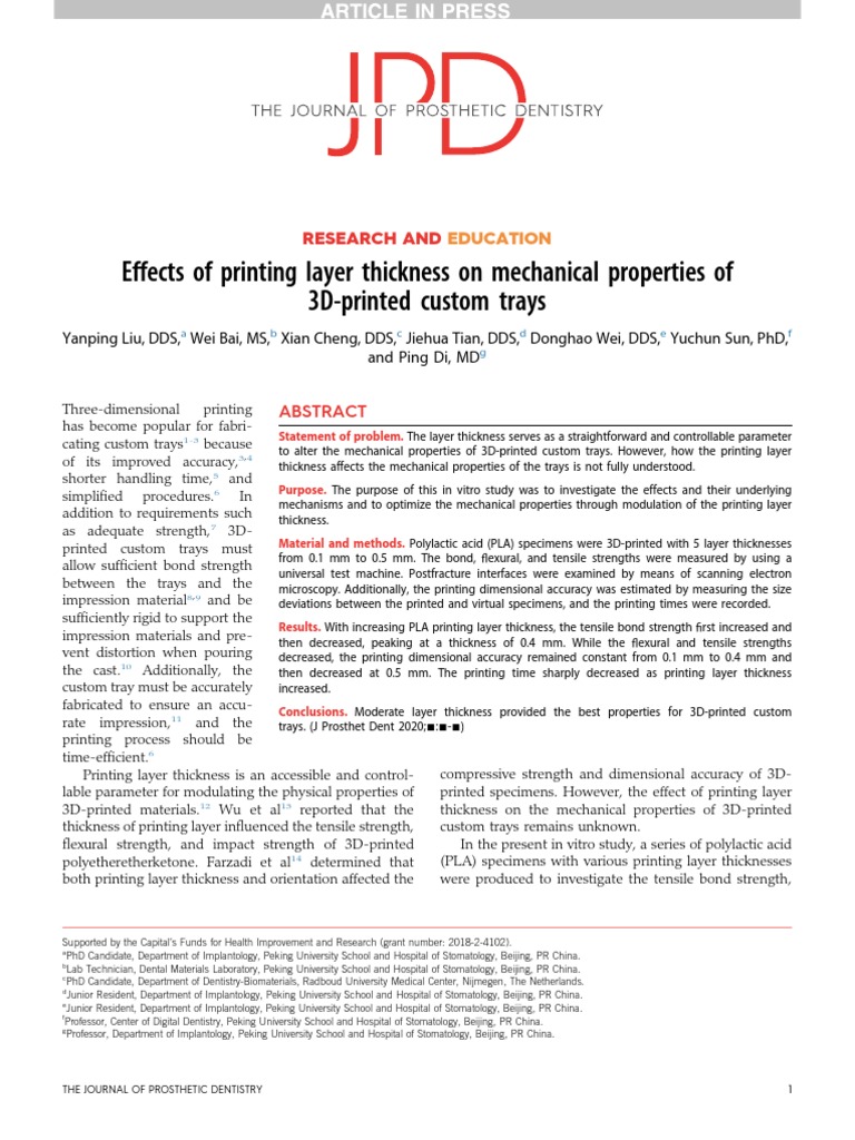 Effects of Printing Layer Thickness On Mechanical Properties of 3D ...