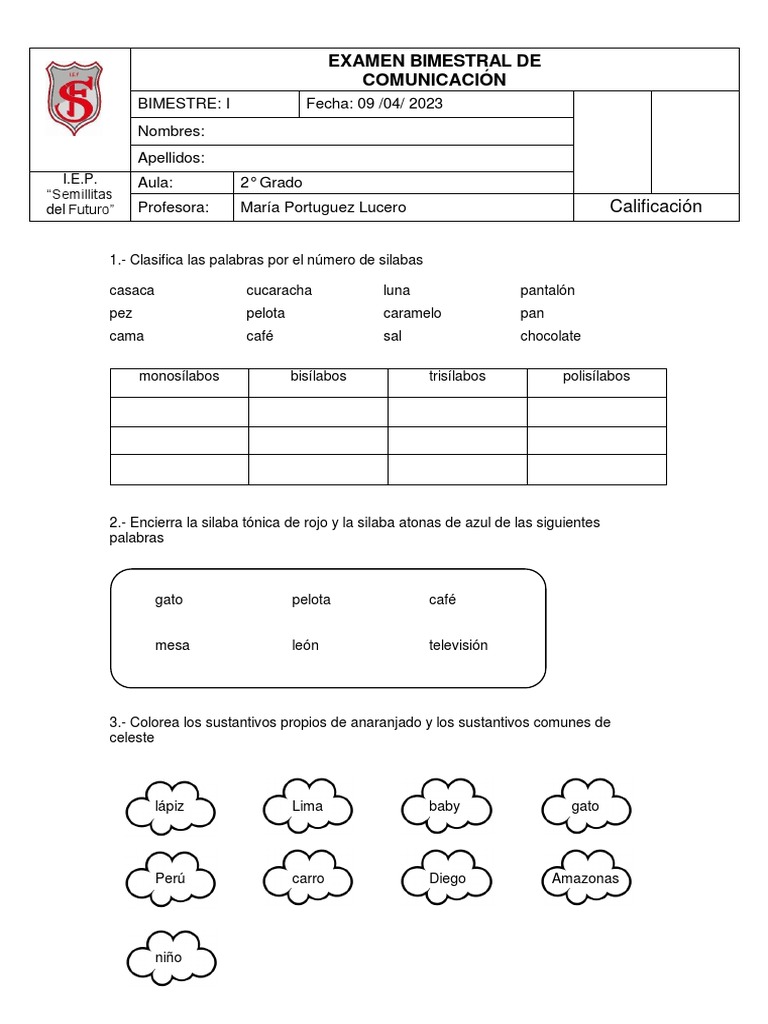 Examen Bimestral De Comunicación Pdf