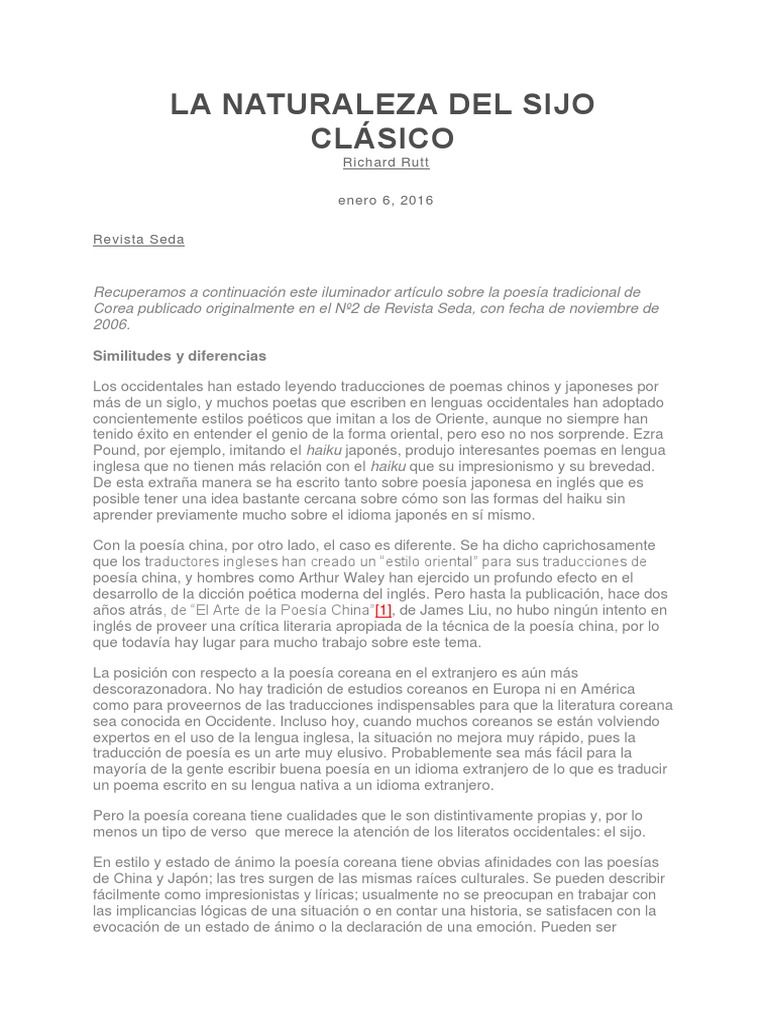 Naturaleza del sijo clásico - Richard Rutt | PDF | Poesía | Ritmo