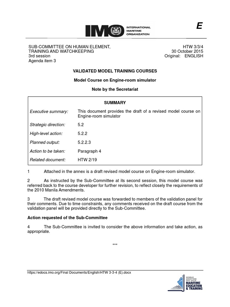 IMO Model Course 2.07 On Engine-Room Simulator | Download Free PDF ...
