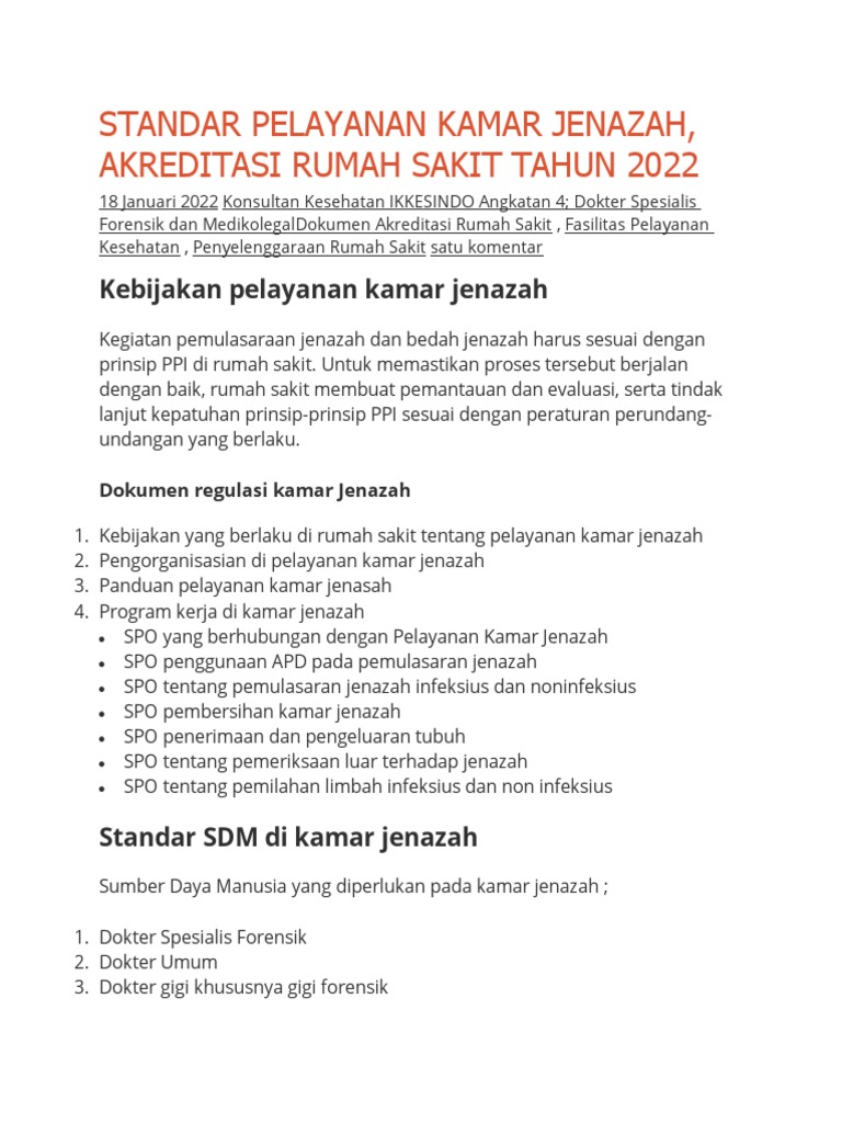 Standar Pelayanan Kamar Jenazah | PDF