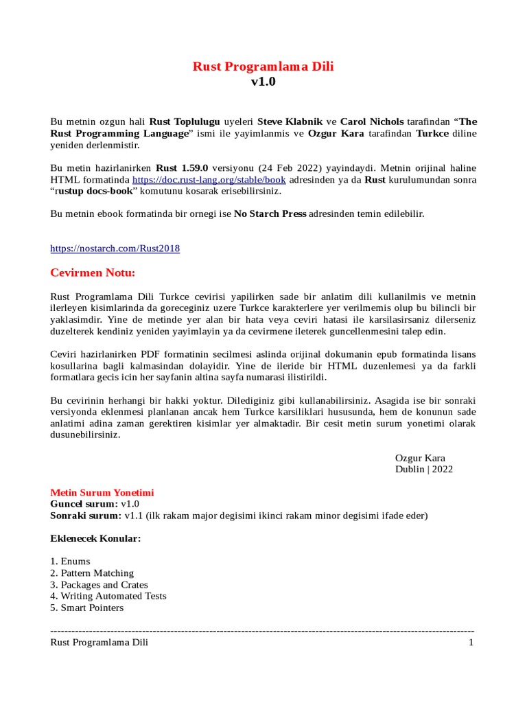 Rust Programlama Dili | PDF