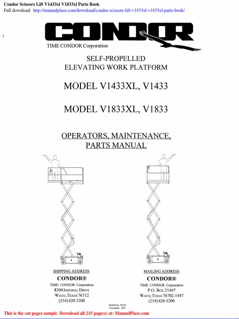 Condor Scissors Lift v1433xl v1833xl Parts Book | PDF