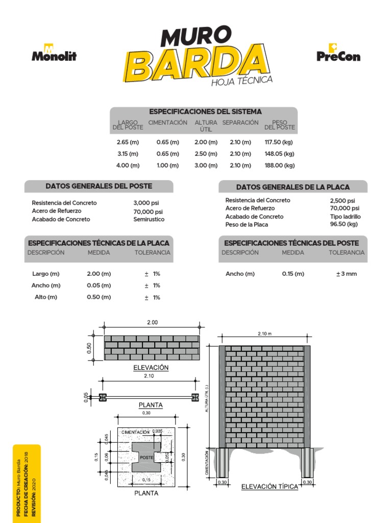 Barda Monolit Hoja Tecnica | PDF