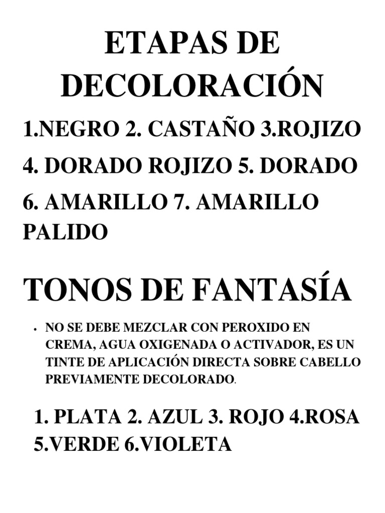 Etapas de Decoloración del Cabello | PDF