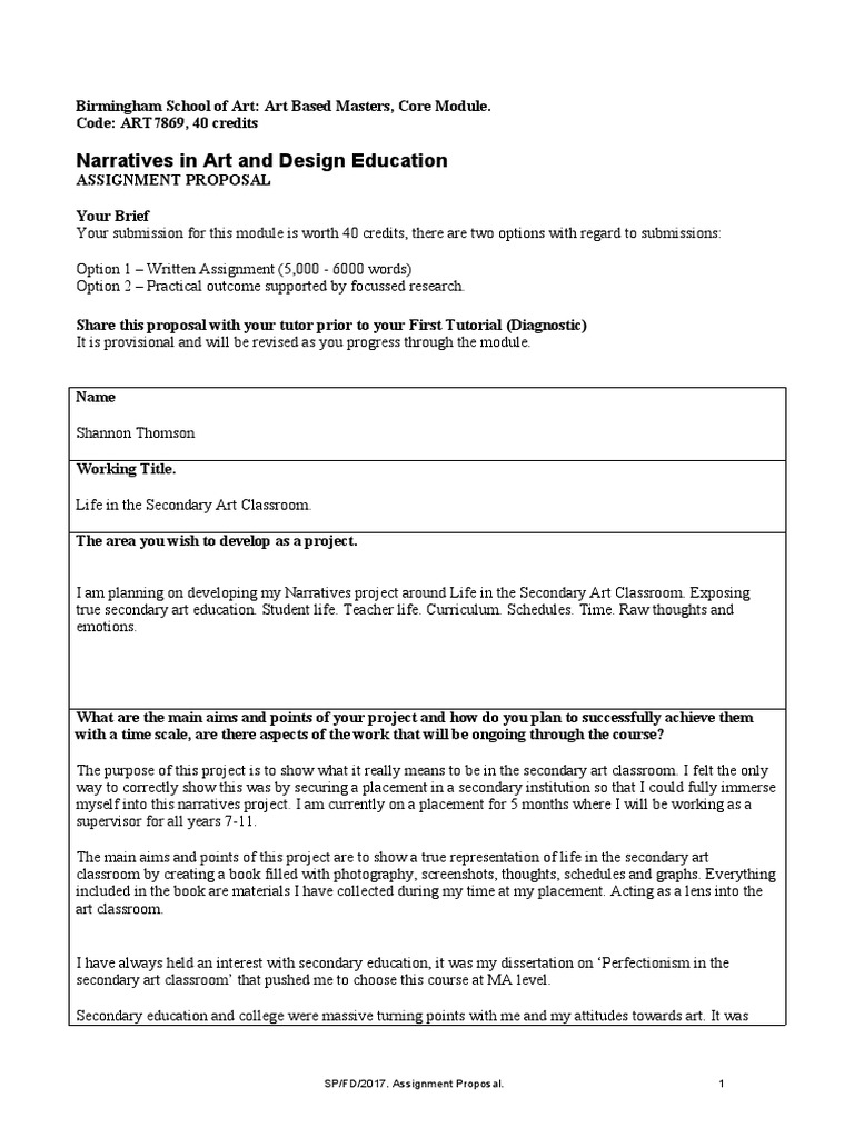 Shannon Thomson - Narratives Proposal Form 22 | PDF | Classroom | Cognition