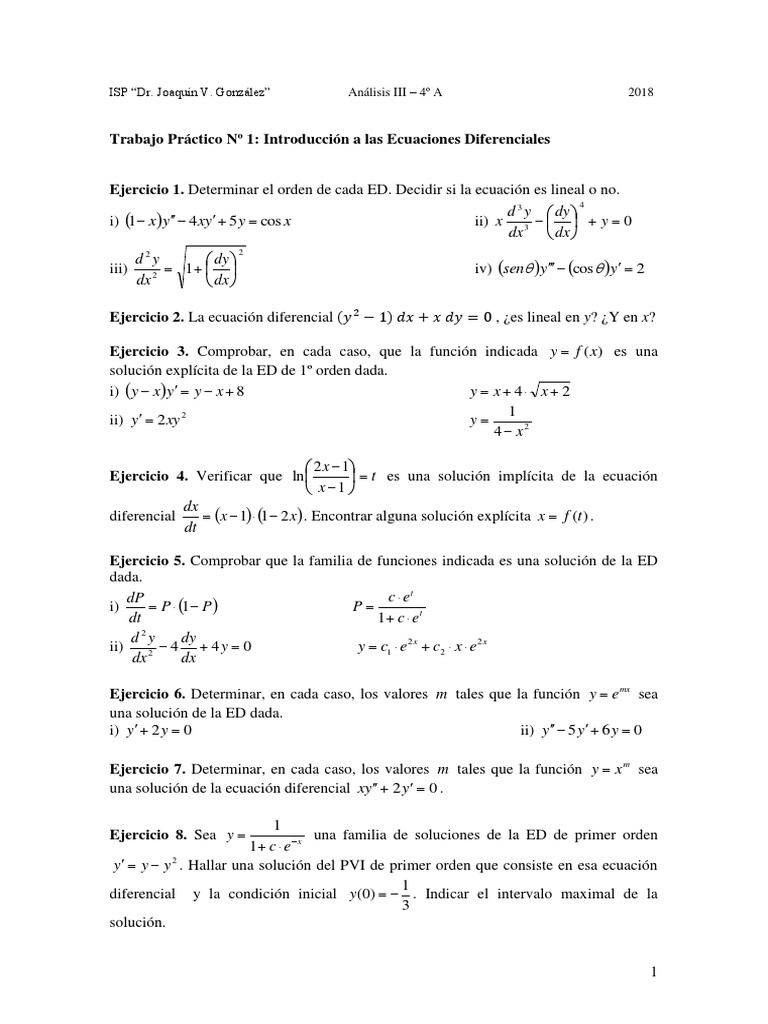 TP #1 Introducción A Las Ecuaciones Diferenciales | PDF | Derivado | Ecuaciones