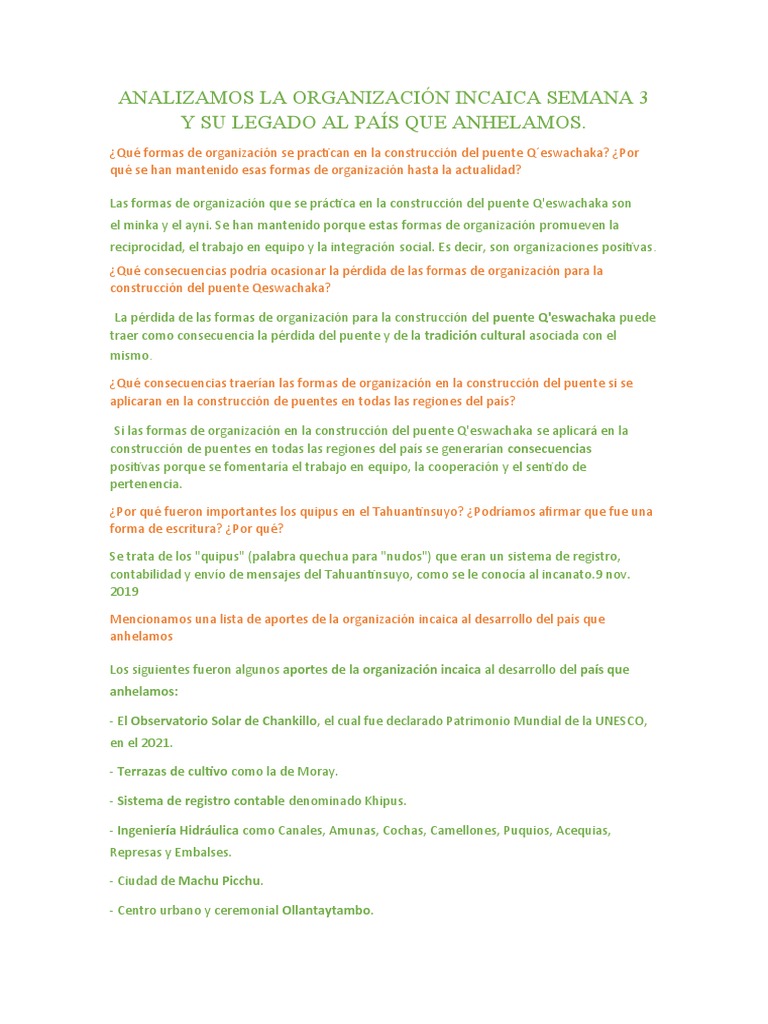 Analizamos La Organización Incaica Semana 3 y Su Legado Al País Que ... Analizamos La Organización Incaica Semana 3 y Su Legado Al País Que ...