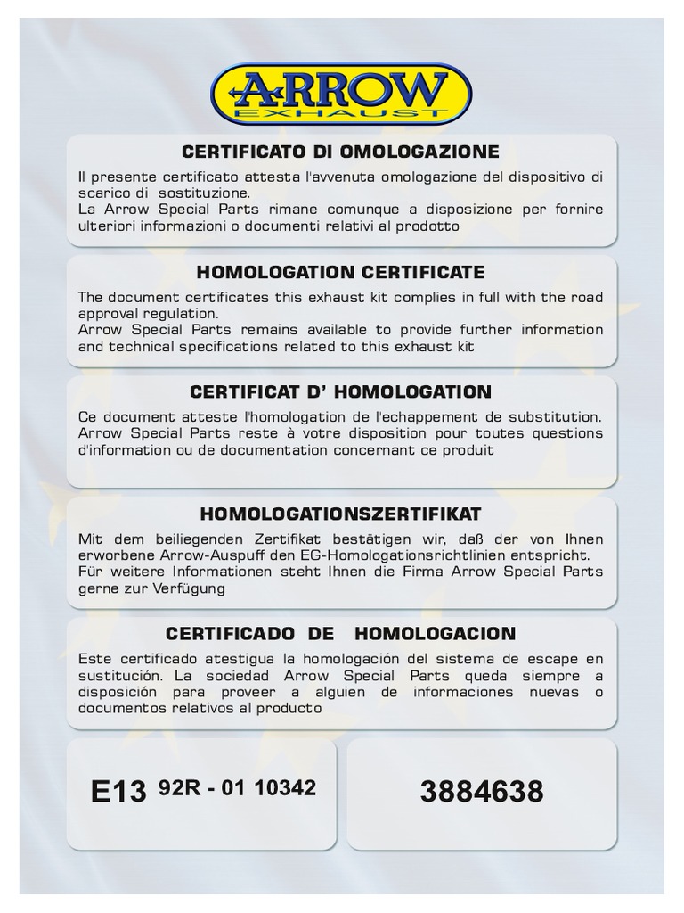 Homologation Arrow 71899PRN | PDF | Technology & Engineering