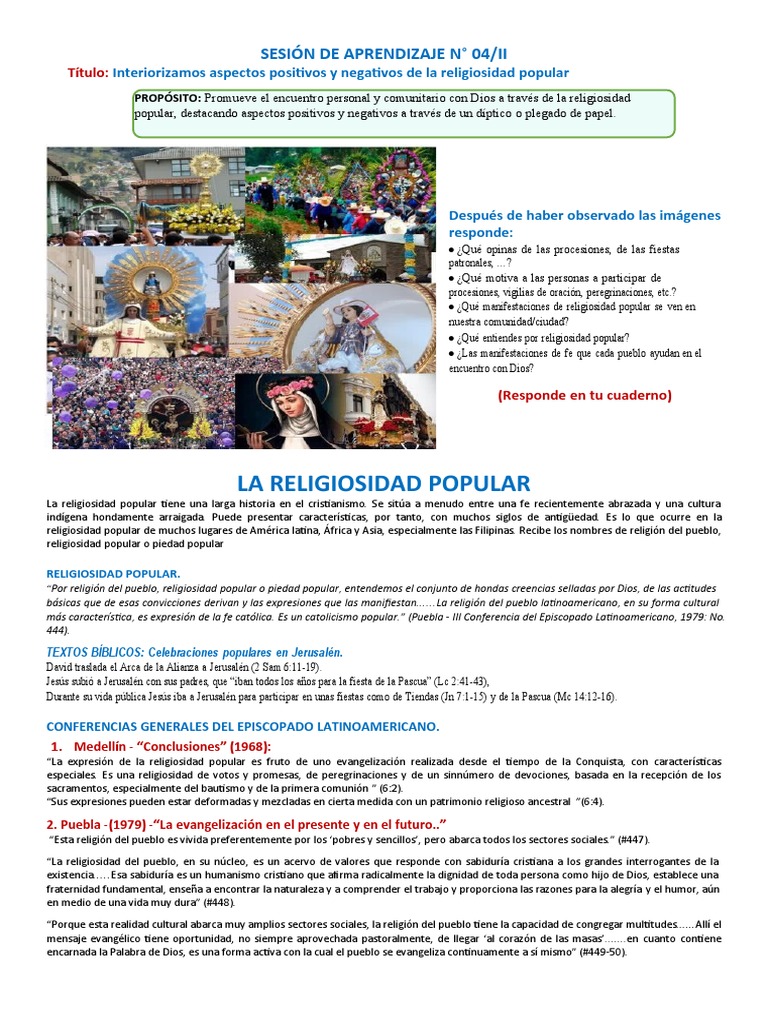 Religiosidad Popular 5° 2023 | PDF | Religión popular | Iglesia Católica