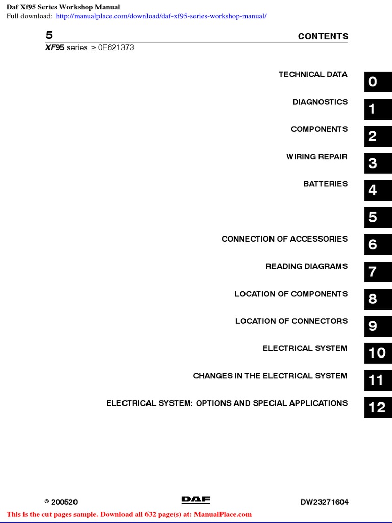 Daf XF95 Series Workshop Manual | PDF | Battery Charger | Fuse (Electrical)