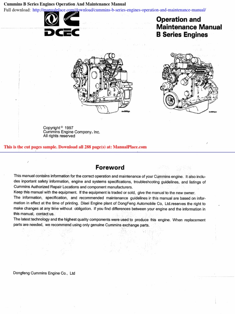Cummins B Series Engines Operation and Maintenance Manual | PDF