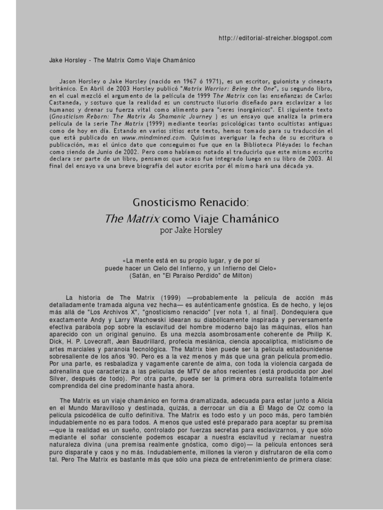Jake Horsley - The Matrix Como Viaje Chamanico-Libre | PDF
