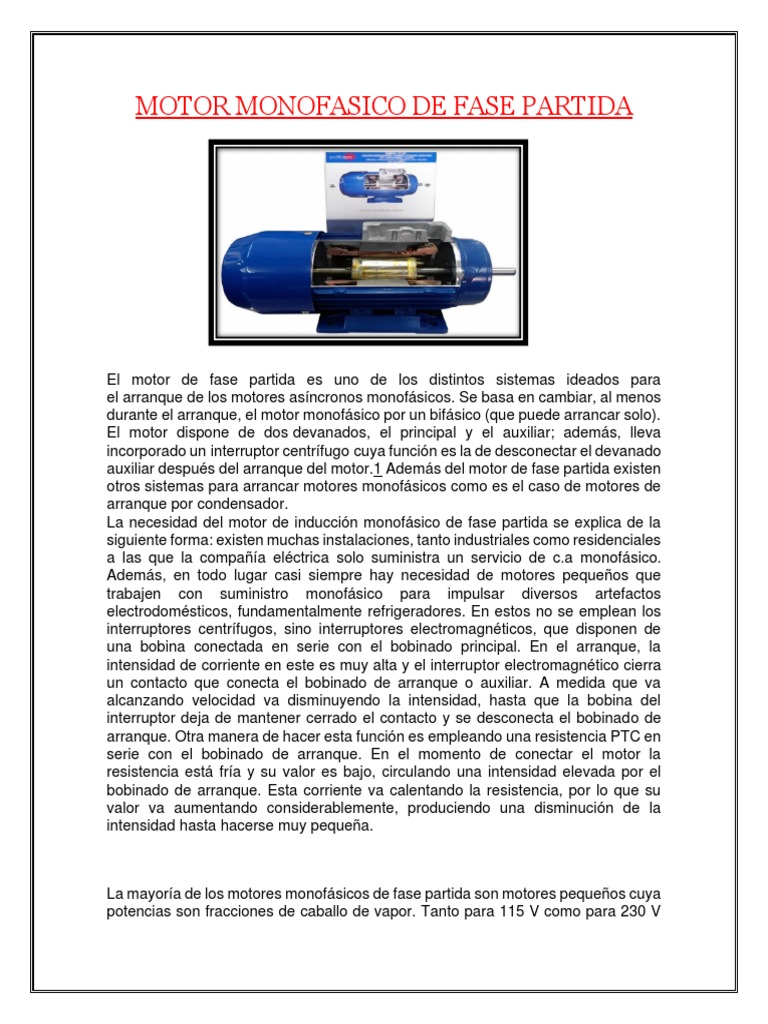 Motor Monofasico de Fase Partida | PDF | Motor eléctrico | Inductor