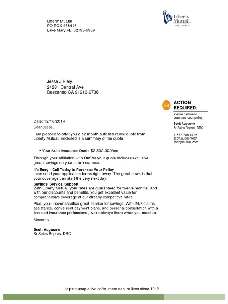 Liberty Mutual Auto Insurance Quote | PDF