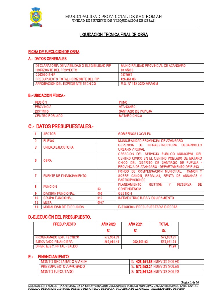 Ficha Tecnica Final de Obra - San Pablo | PDF | Hormigón | Fundación ...