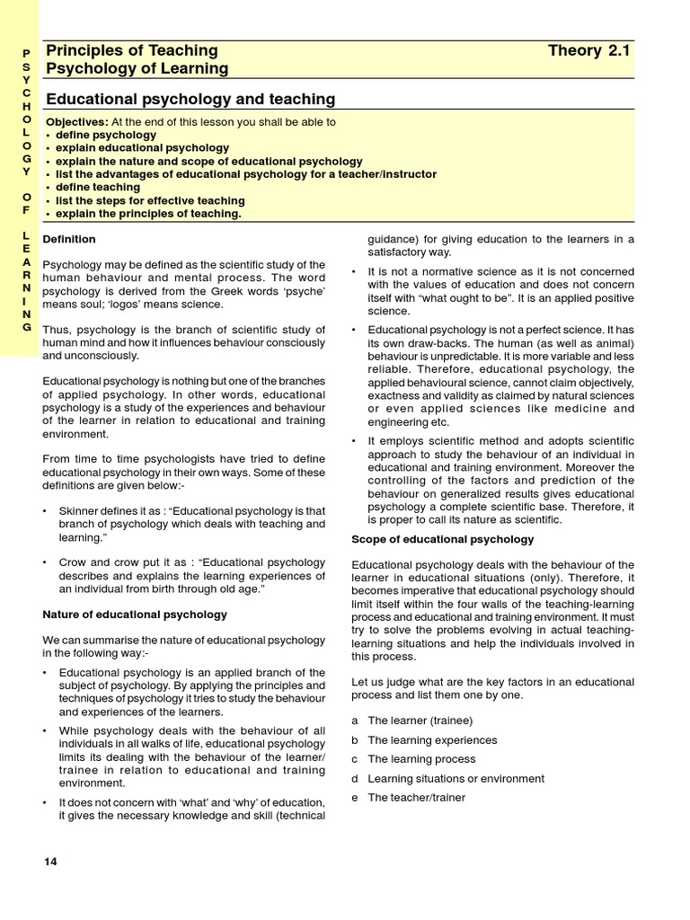 Educational Psychology Overview | PDF | Learning | Educational Psychology