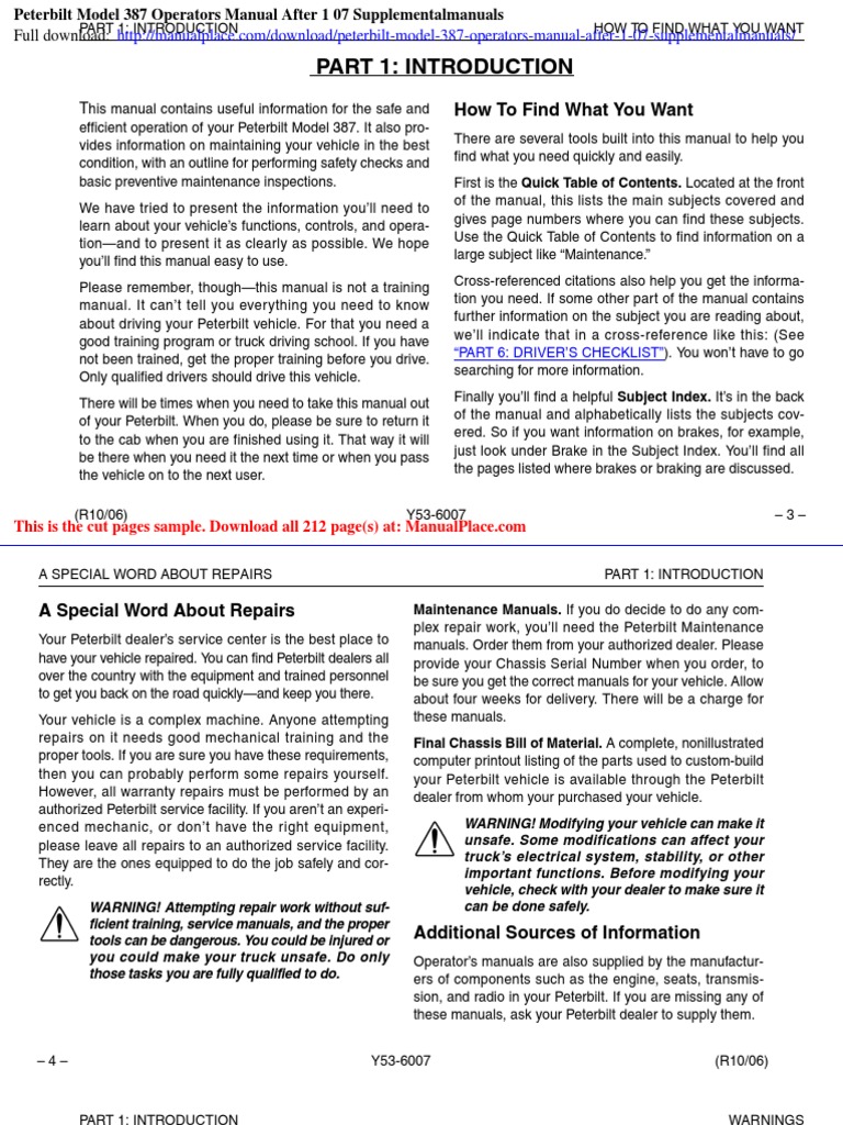 Peterbilt Model 387 Operators Manual After 1 07 Supplementalmanuals ...
