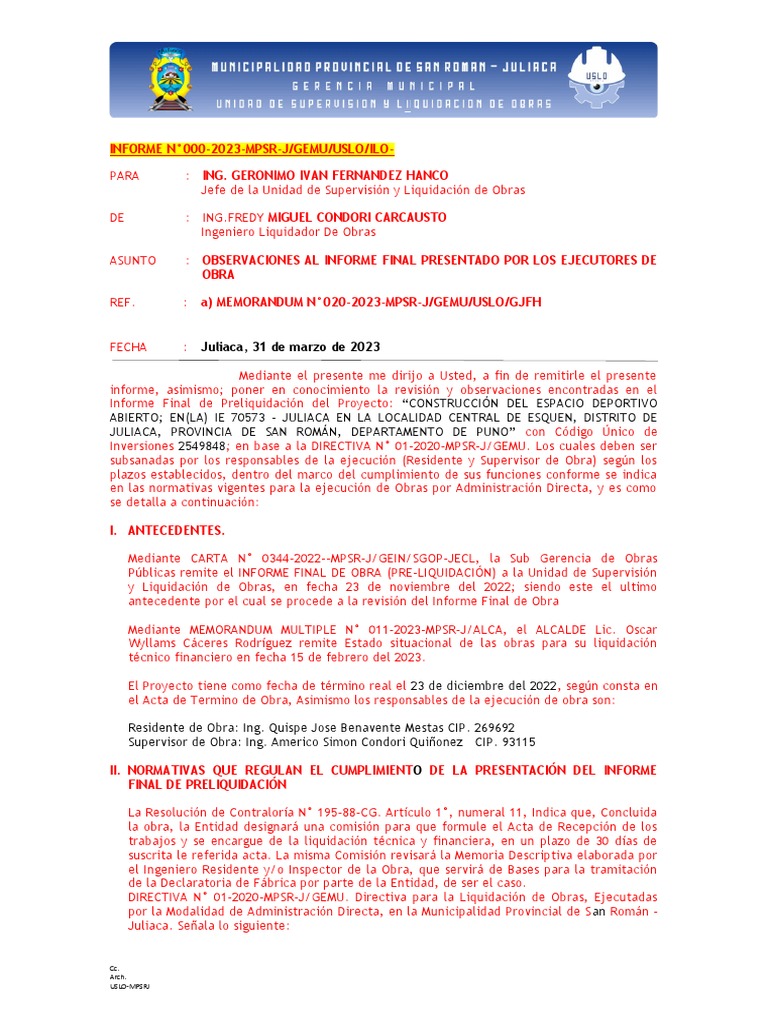 OBSERVACIONES (ESQUEN) | PDF