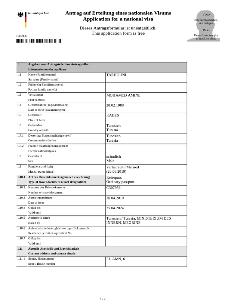 Antrag Auf Erteilung Eines Nationalen Visums Application For A National ...