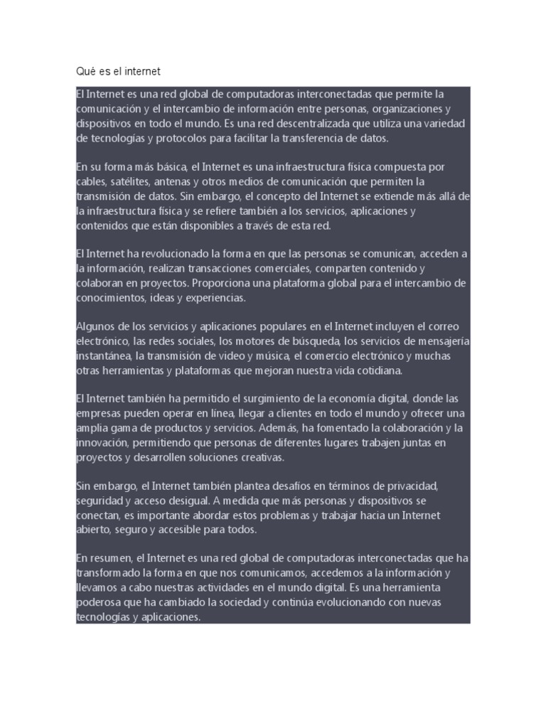 Qué es el Internet: Resumen Esencial | PDF | Informática