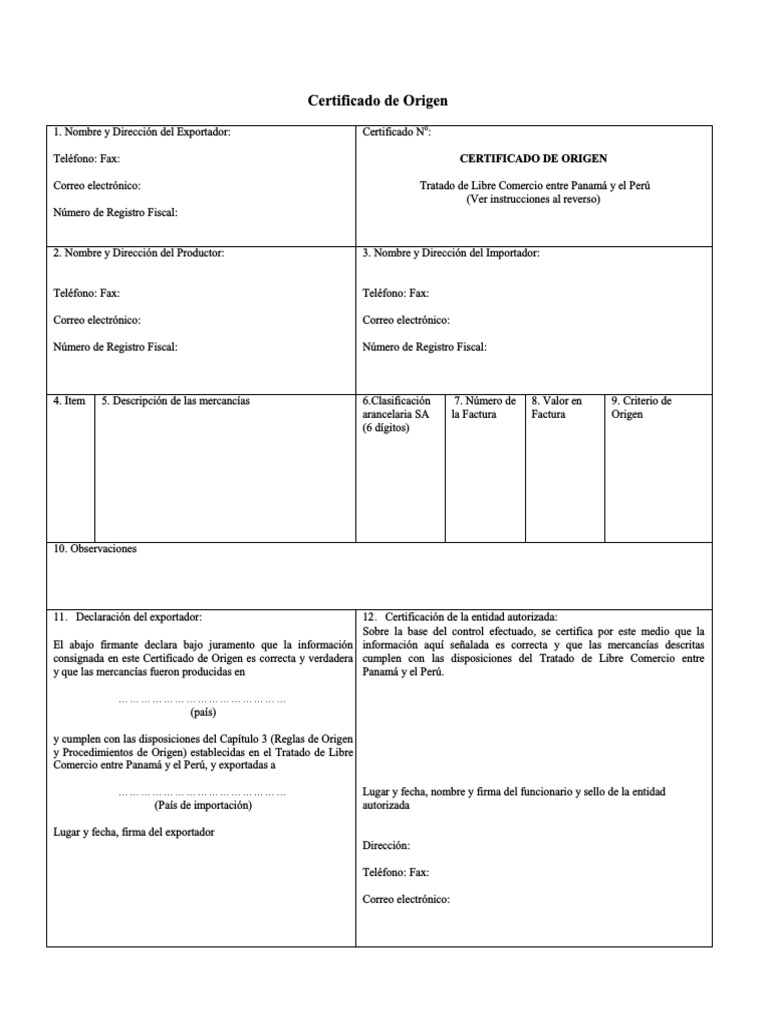 Certificado de Origen para Comercio Panamá-Perú | PDF | Finanzas y dinero
