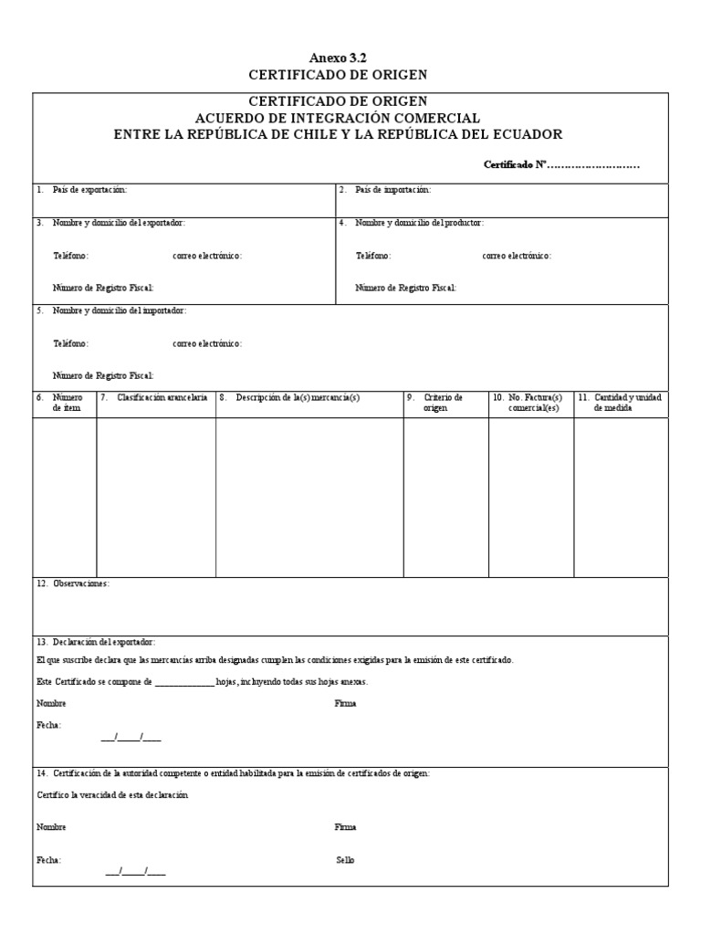 Anexo 3 2 Certificado de Origen | PDF