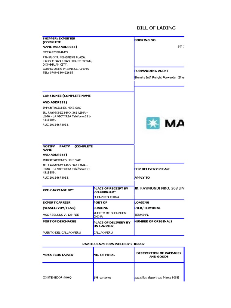Bill of Landing | PDF | Cargo | Trade