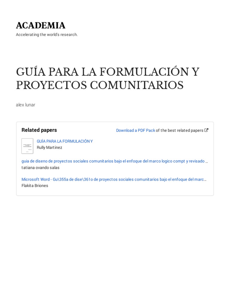 PROYECTOS COMUNITARIOS Guía para La Formulación y Evaluación de Proyectos Comunitarios | PDF ...
