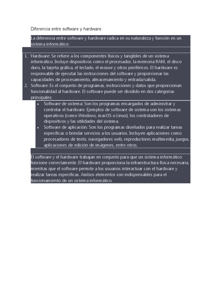 Diferencia Entre Software y Hardware | PDF | Informática