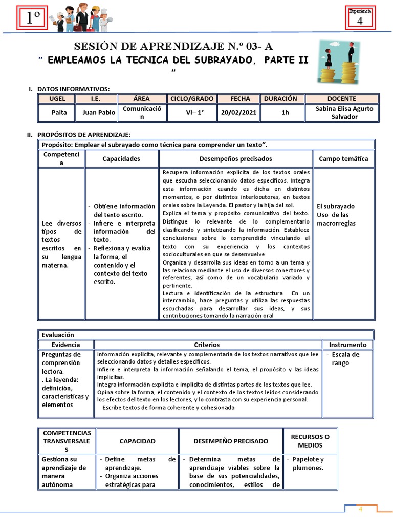 1° Sesión 3-Sem.3-Exp.4-Com | PDF | Aprendizaje | Comprensión lectora