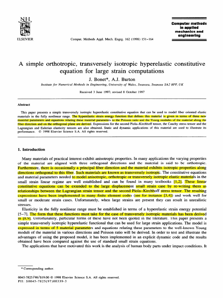 A Simple Orthotropic, Transversely Isotropic Hyperelastic Constitutive ...