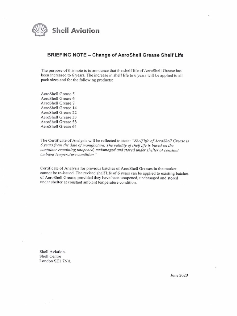 Aeroshell Grease Shelf Life | PDF