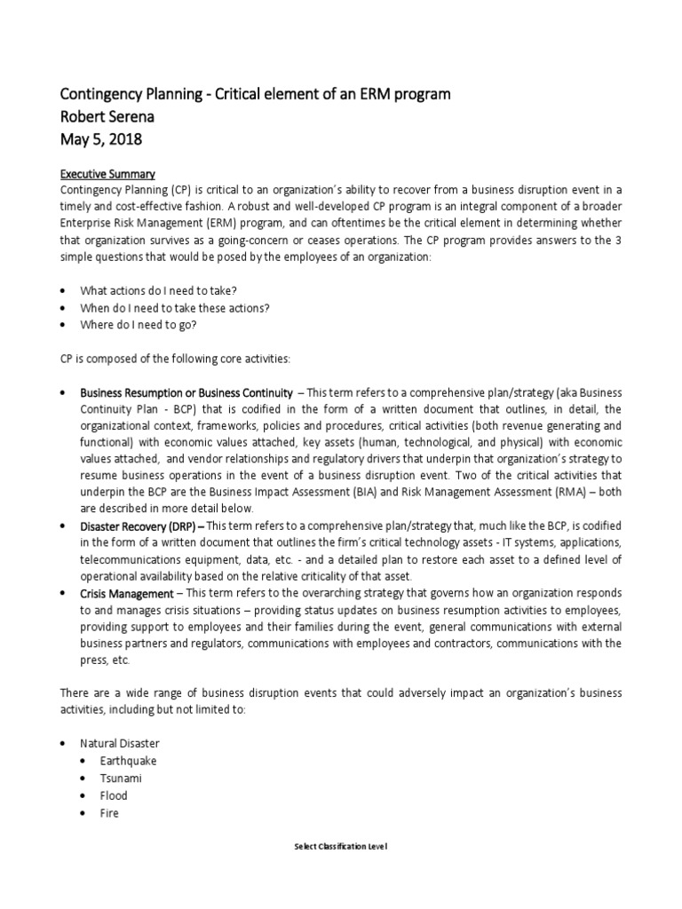 Primer On Contingency Planning | PDF | Risk | Disaster Recovery