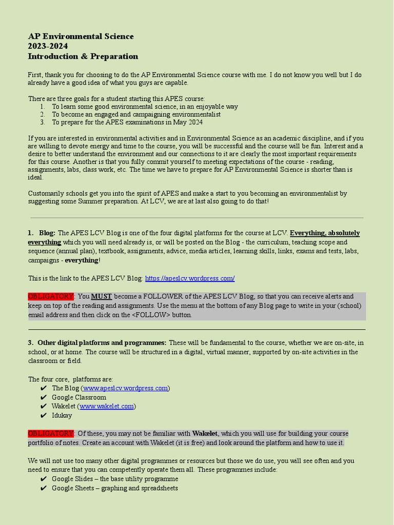 Introduction Preparation Apes 2023-2024 | PDF | Advanced Placement ...