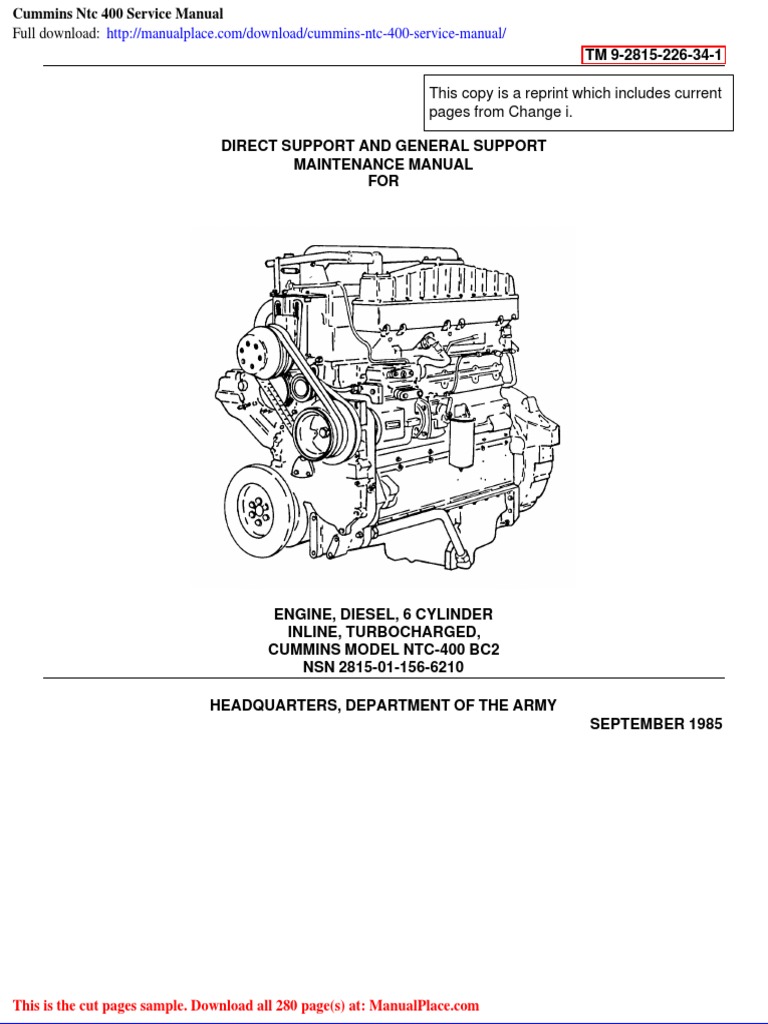 Cummins NTC-400 Maintenance Manual | PDF | Pump | Horsepower