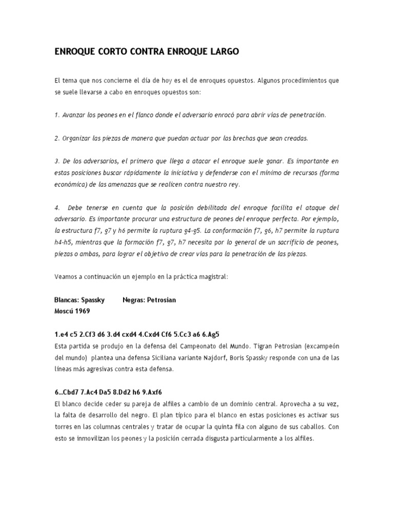 Enroque Corto Contra Enroque Largo | PDF | Ajedrez | Juegos tradicionales