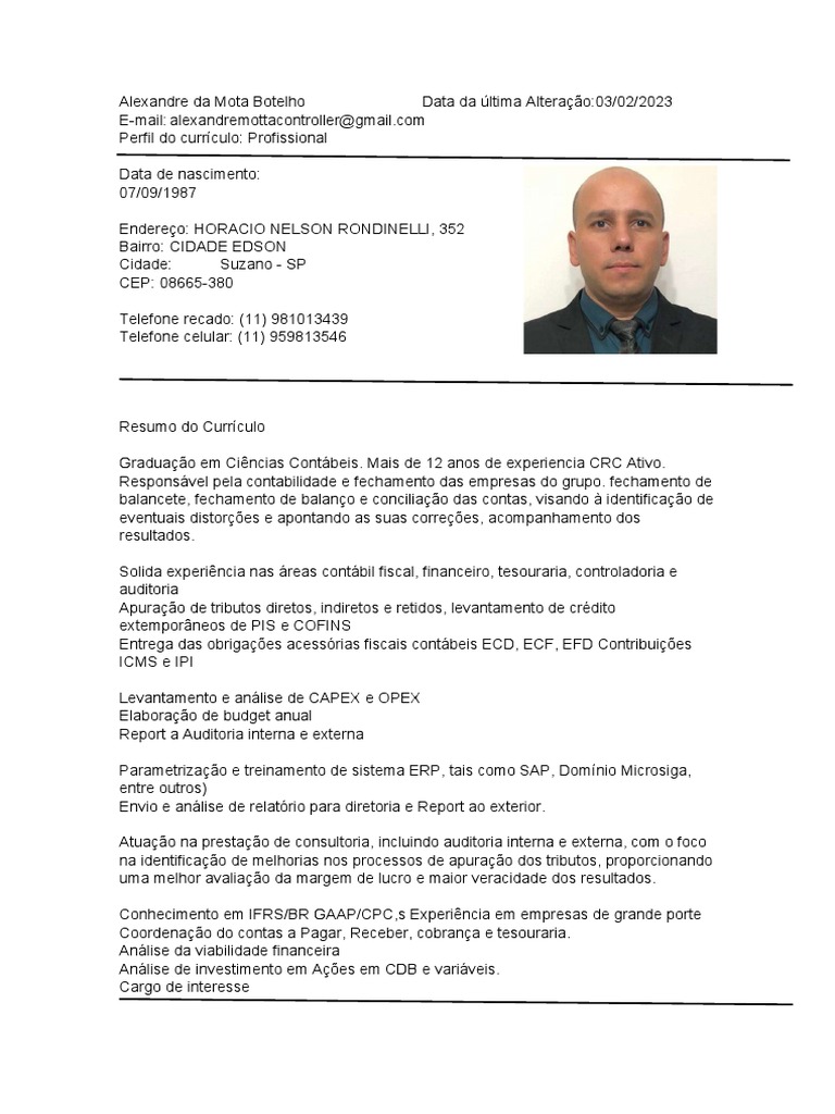 Curriculum - Alexandre - CONTADOR e FISCAL | PDF | Contabilidade | Impostos