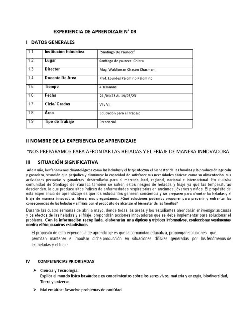 Experiencia de Aprendizaje 03 | PDF | Evaluación | Residuos