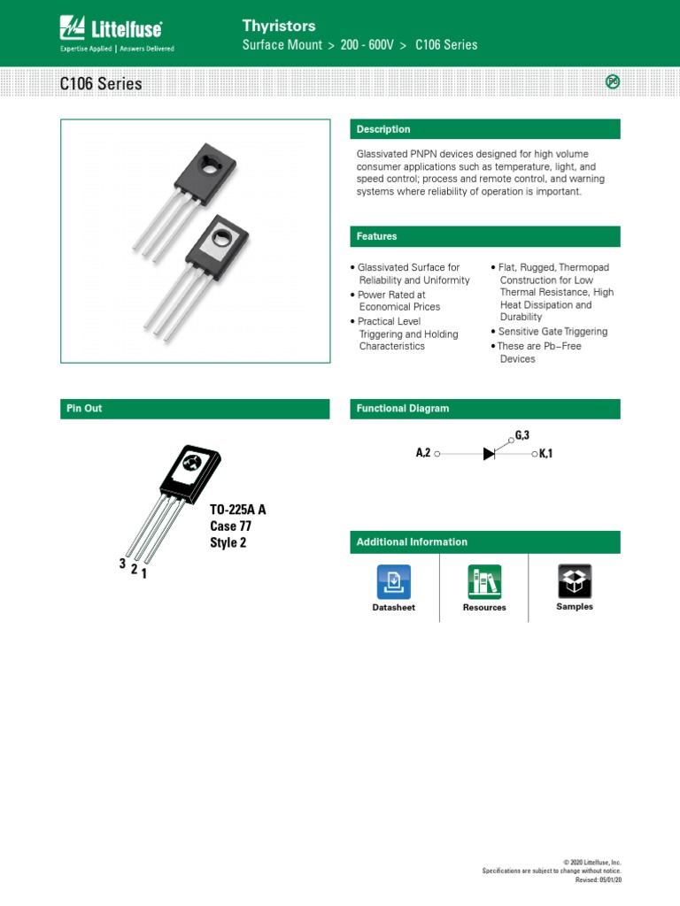 Littelfuse Thyristor C106 D Datasheet - pdf-1372503 | PDF | Thermal Conduction | Root Mean Square