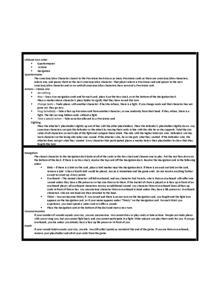 Lifeboat Cheatsheet | PDF